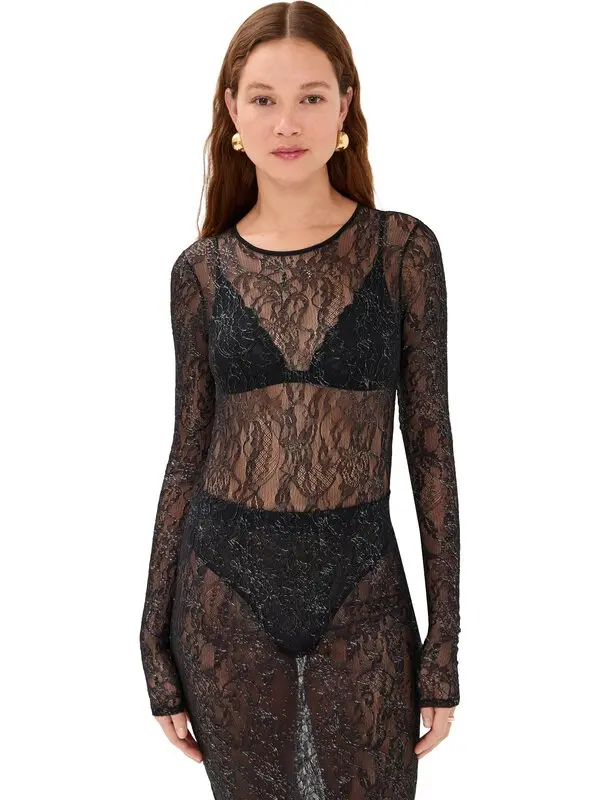 Wardrobe.NYC Lace Thong Bodysuit - Black / Silver