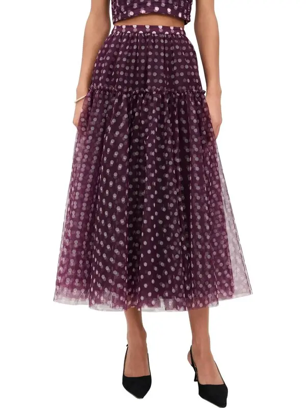 Cinq À Sept Camille Polka-dot Selly Skirt - Deep Plum/limestone