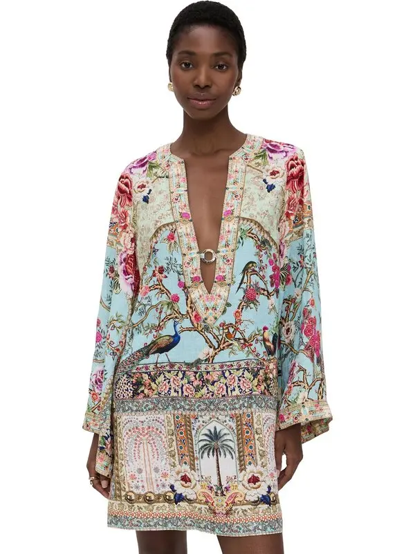Camilla Deep V Neck Hardware Short Caftan - Sultans And Queens
