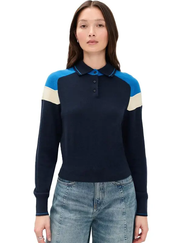 Guest In Residence Cashmere Collegiate Polo - Midnight Combo