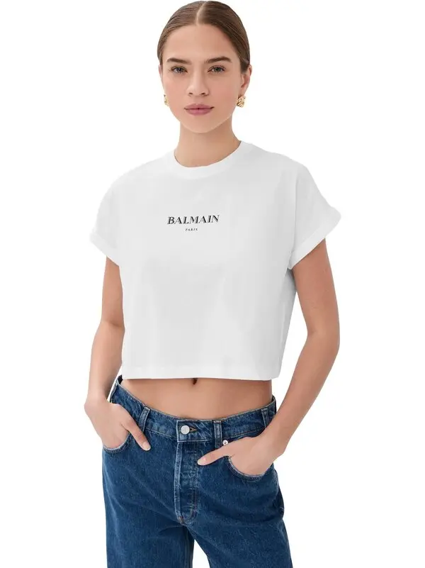 Balmain Vintage Graphic Crop T-shirt - Blanc/noir