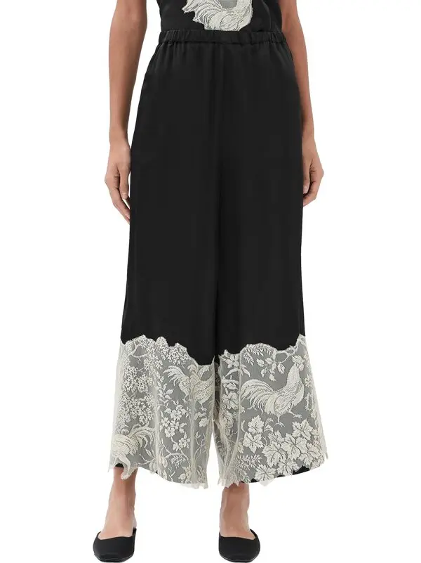 Rosie Assoulin Chicken Lace Silk Pajama Pants - Black