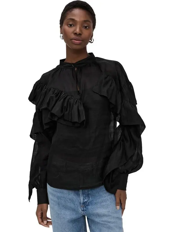 THE LULO PROJECT The Chaos Petal Linen Top - Black 01