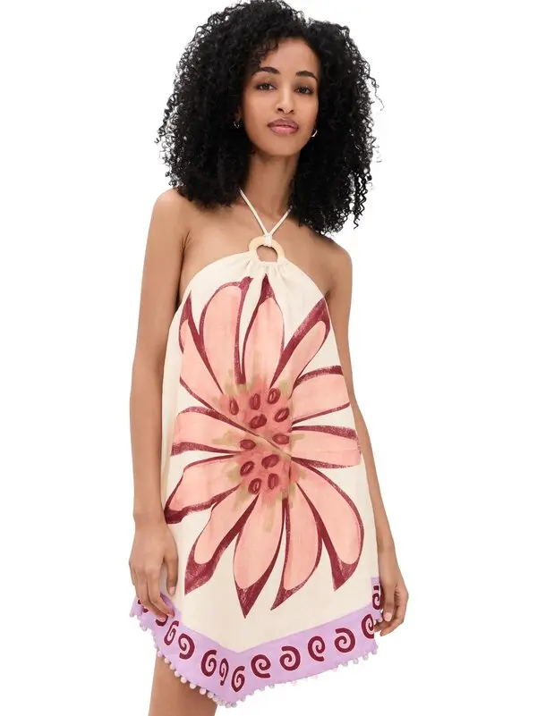 THE WOLF GANG Dasia Asymmetric Mini Dress - Cream Lotus