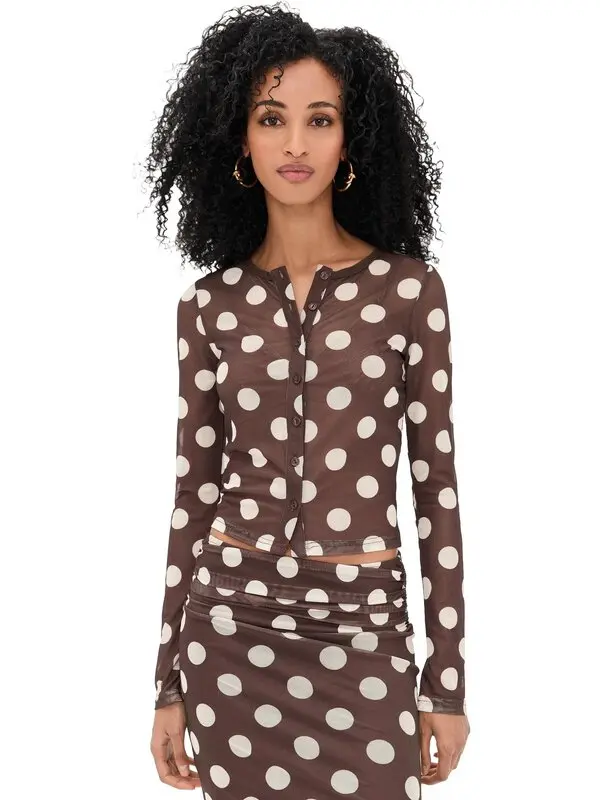 BAILEY ROSE Polka Dot Button Placket Top - Chocolate
