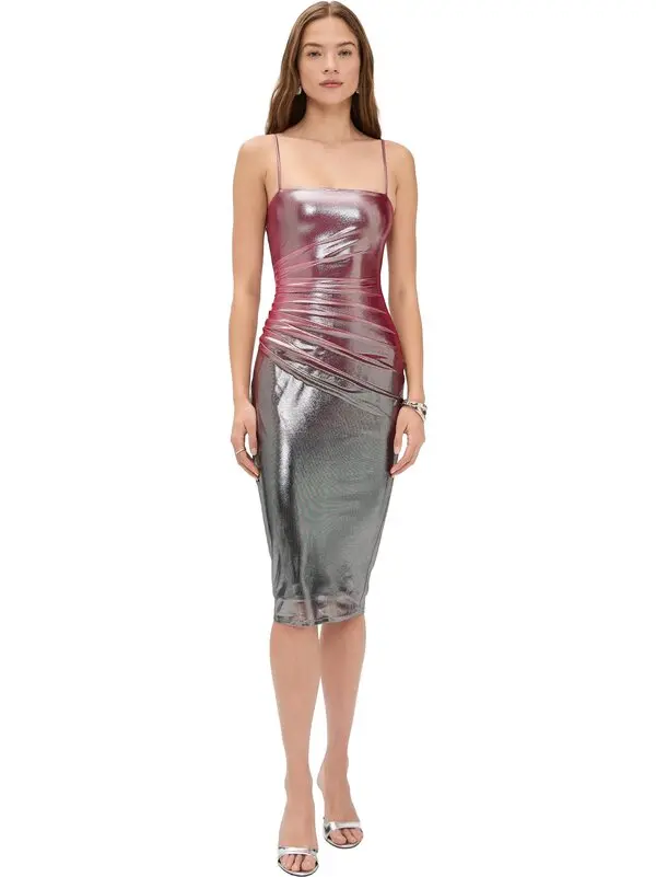 Fleur Du Mal Ombre Shine Knee Length Dress - Pink Metallic Ombre