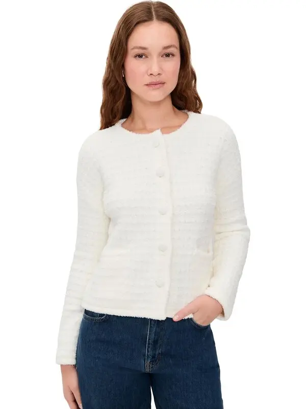 Barefoot Dreams Cozy Chic Textured Button-front Cardigan - Pearl