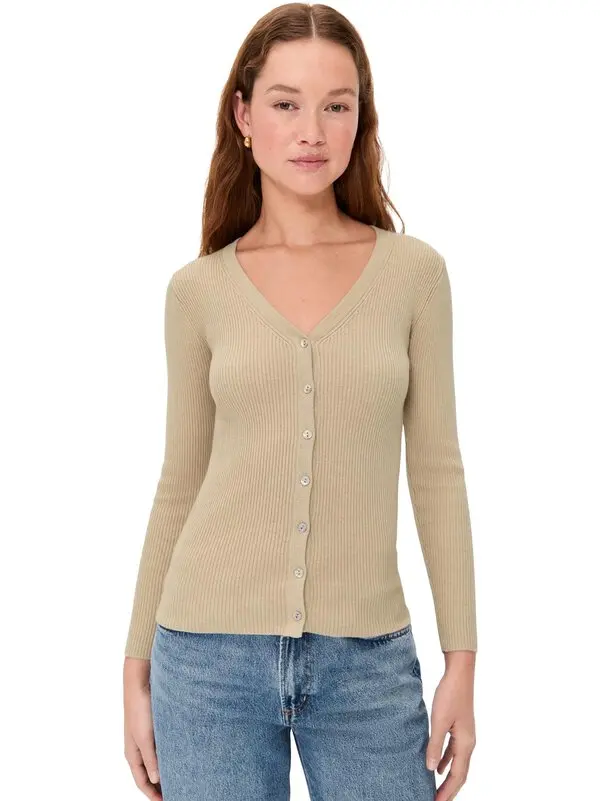 Staud Ribbed V-neck Knit Top - Fawn