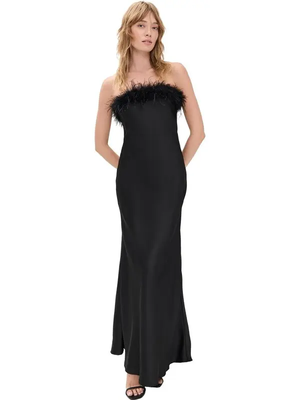 RUNAWAY THE LABEL Ariana Strapless Feathered Maxi Dress - Black