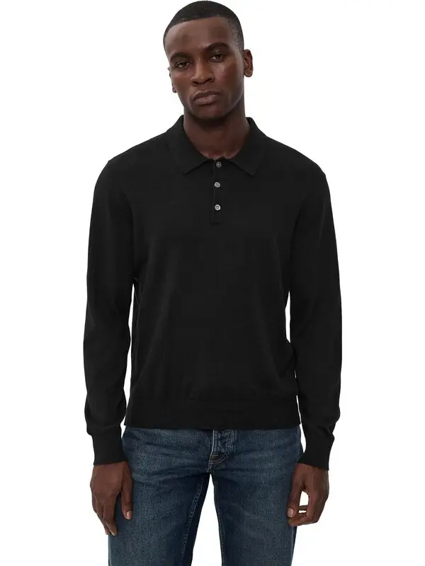 Madewell Cotton Long Sleeve Polo - Jet Black