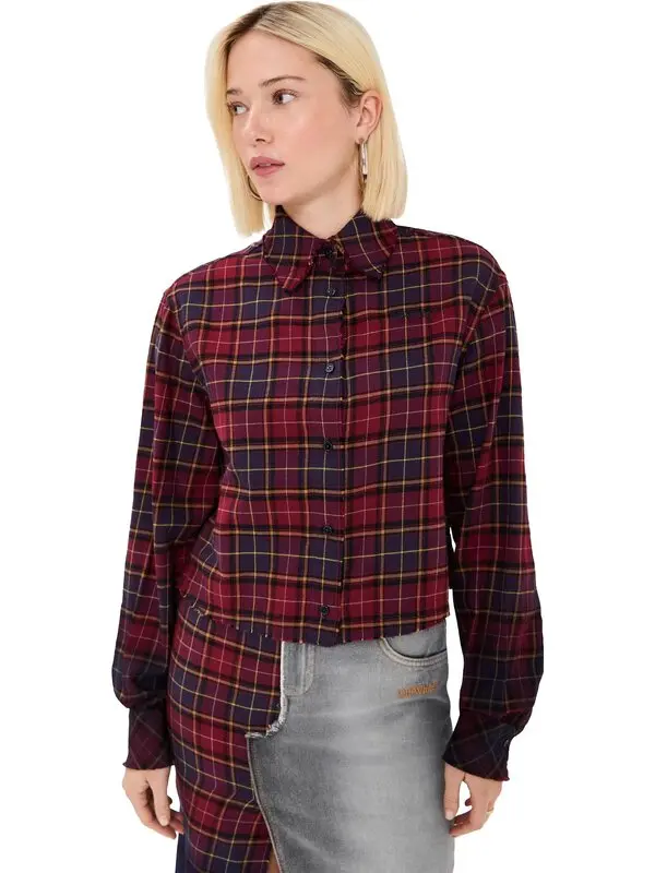 Off-White Check Flannel Arrow Shirt - Bordeaux