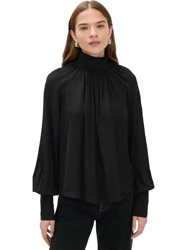 ANINE BING Chiffon Long Sleeve Top - Black