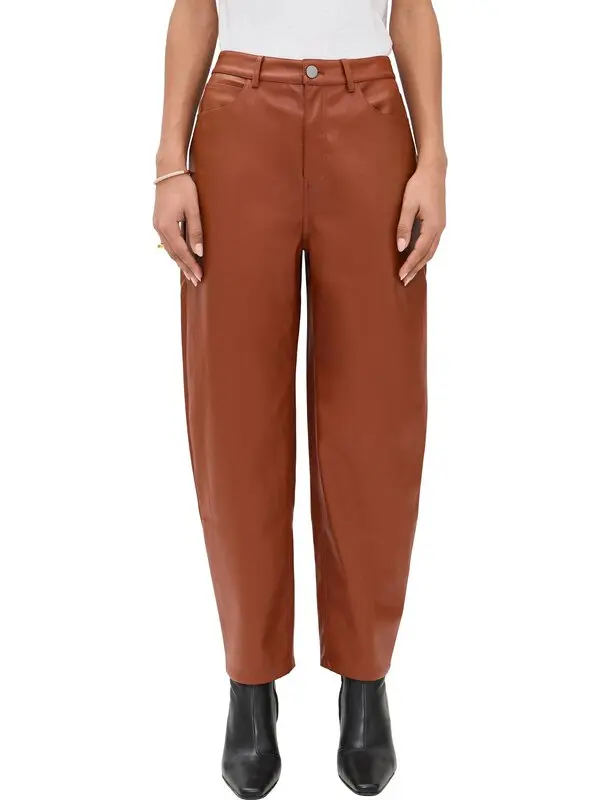 LE BOP Dakota Faux Leather Barrel Pants - Cognac