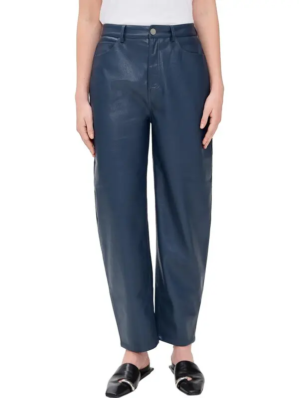LE BOP Dakota Faux Leather Barrel Pants - Midnight Navy