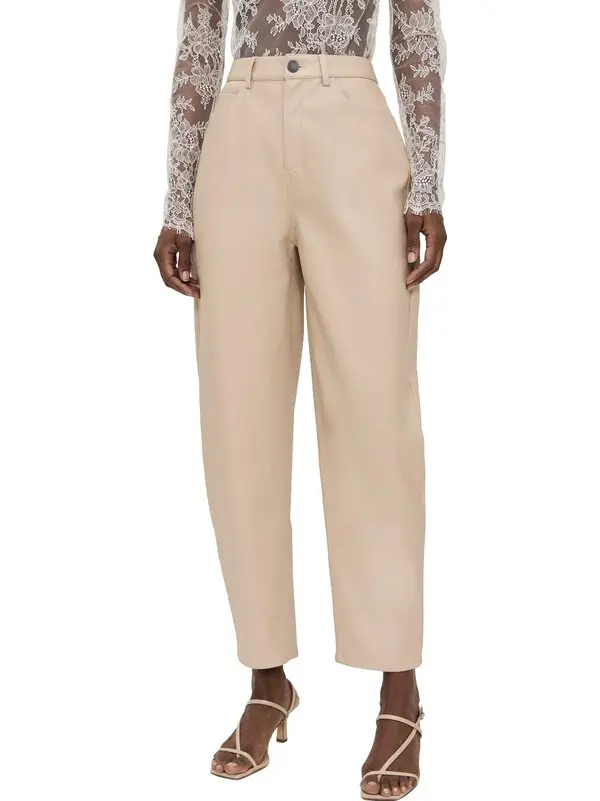 LE BOP Dakota Faux Leather Barrel Pants - Sand