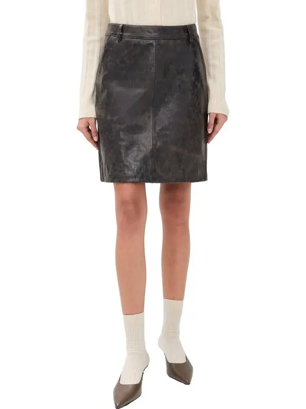 THE GARMENT Margo Leather Skirt - Brown Crunch Effect