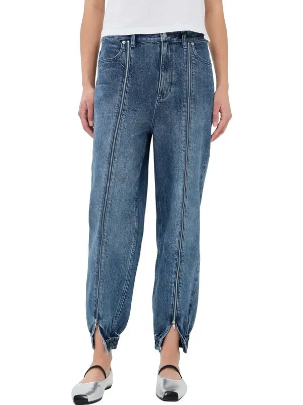 Tibi Zippered Denim Joggers - Classic Blue