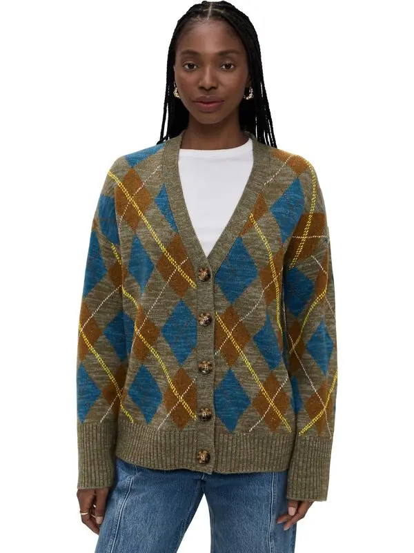 LA LIGNE Argyle Cardigan - Green Multi