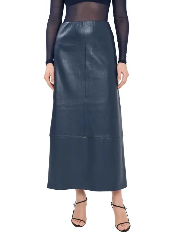LE BOP Faux Leather Maxi Skirt - Midnight Navy
