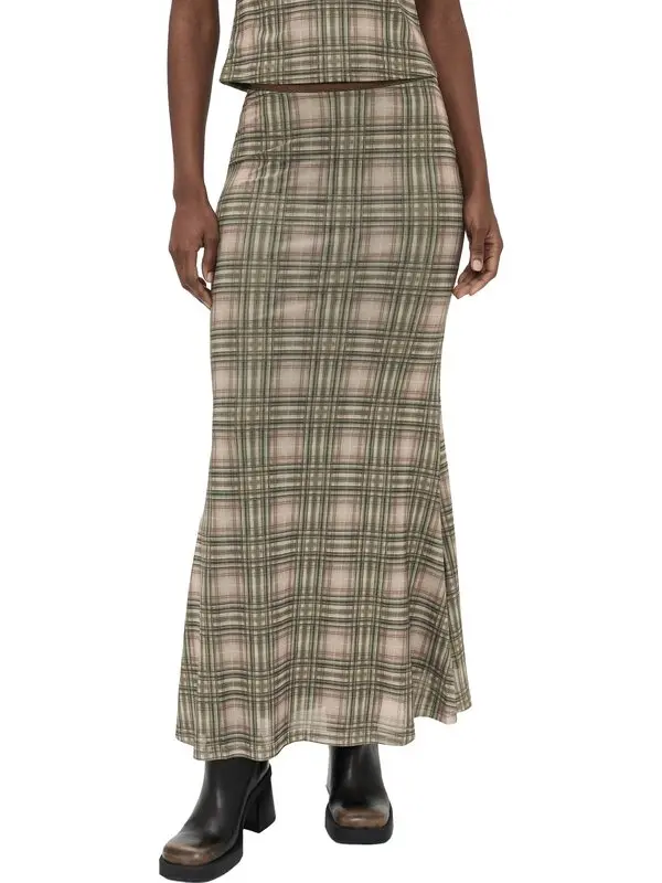 ANOTHER GIRL Plaid Mesh Maxi Skirt - Green