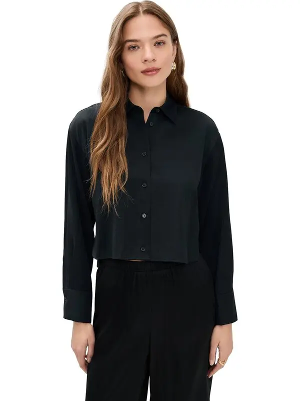 LE BOP Felicity Satin Button-down Top - Black
