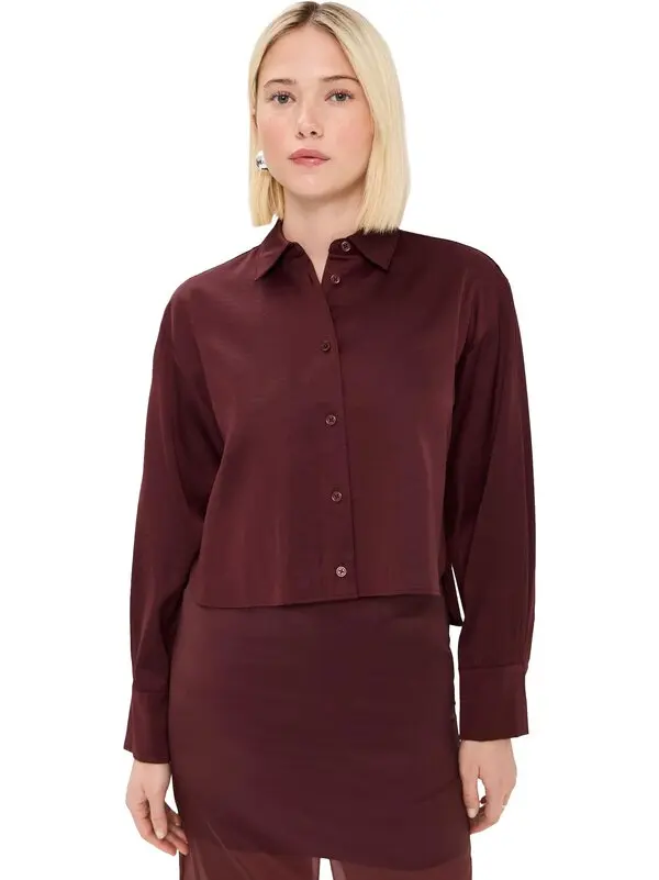 LE BOP Felicity Satin Button-down Top - Mahogany