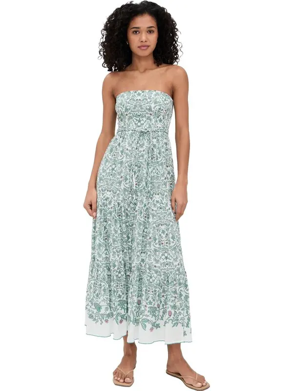 Poupette St Barth Thelma Long Dress - Green Tiare