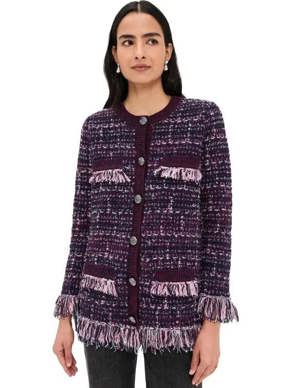 L'Agence Kastoria Fringe Trim Cardigan - Black/malbec/midnight