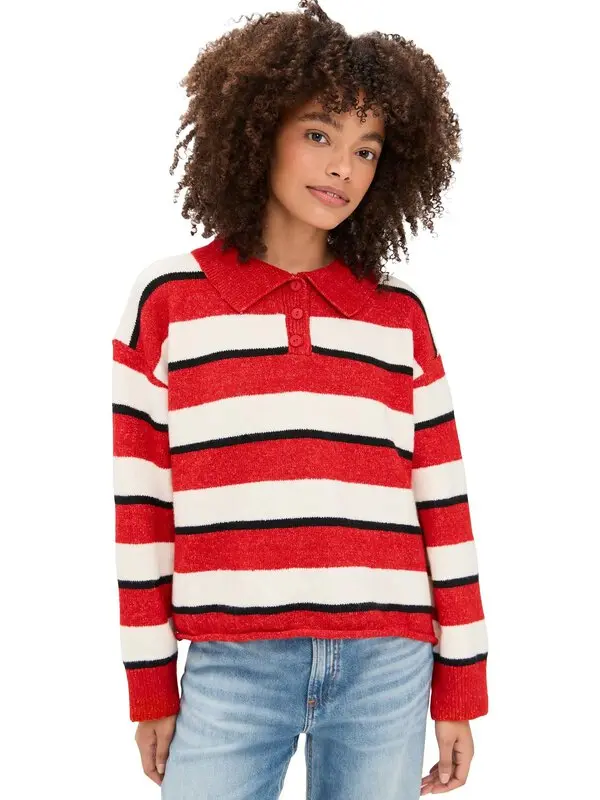 LITTLE LIES Sports Day Stripe Polo - Red/white/black Stripe