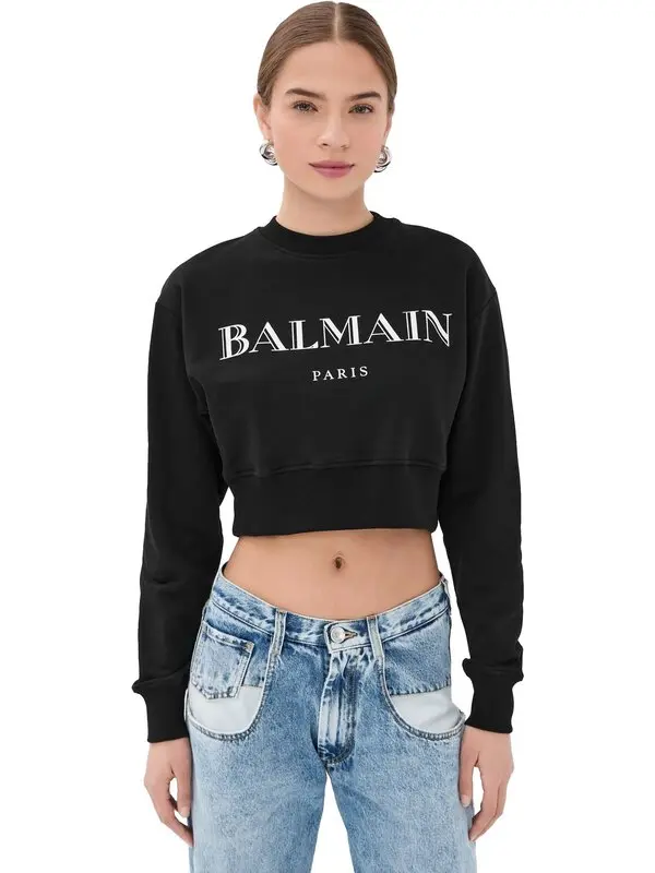Balmain Printed Crew Neck Sweatshirt - Noir/blanc