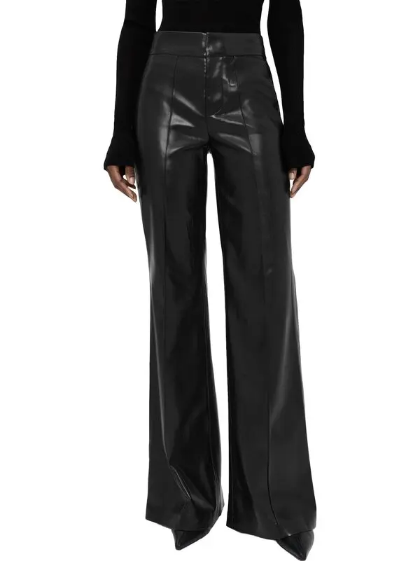 Alice + Olivia Dylan Faux Leather High Waisted Wide Leg Pants - Black
