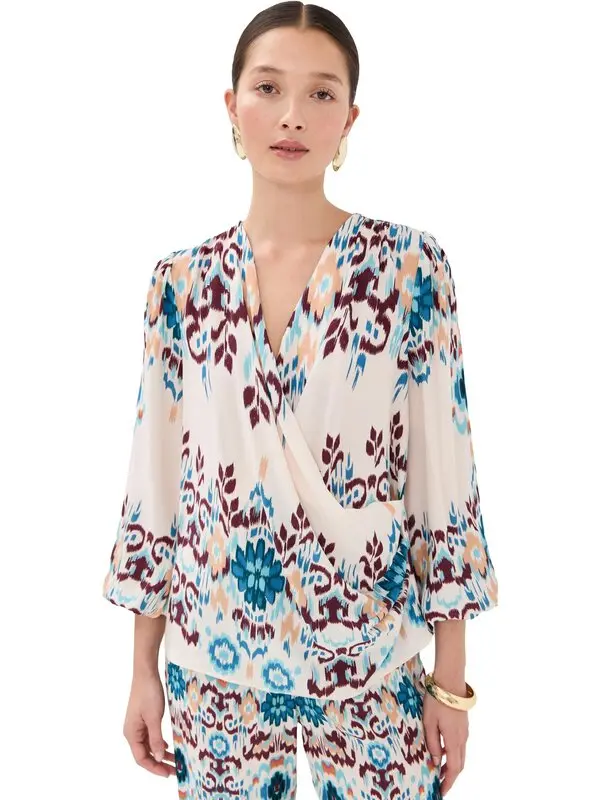 Figue Jocelyn Wrap Top - Mirage Ikat Biscotti Beige