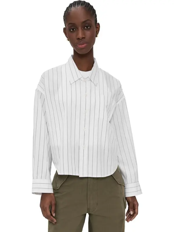 Denimist Striped Cropped Shirt - Ecru/black Wide Pinstripe