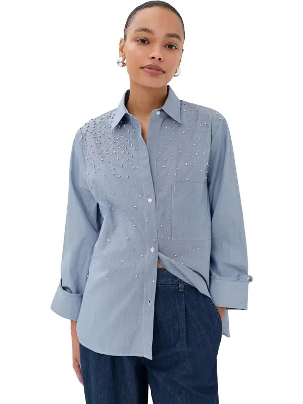 TWP Crystal Embellished Shirt - White/midnight