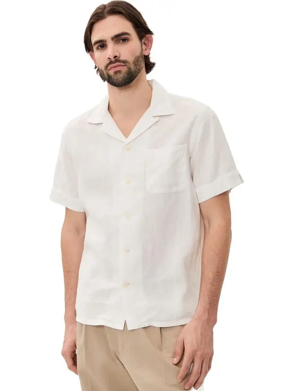 Polo Ralph Lauren Original Label Garment Dyed Slubby Linen Shirt - Deckwash White