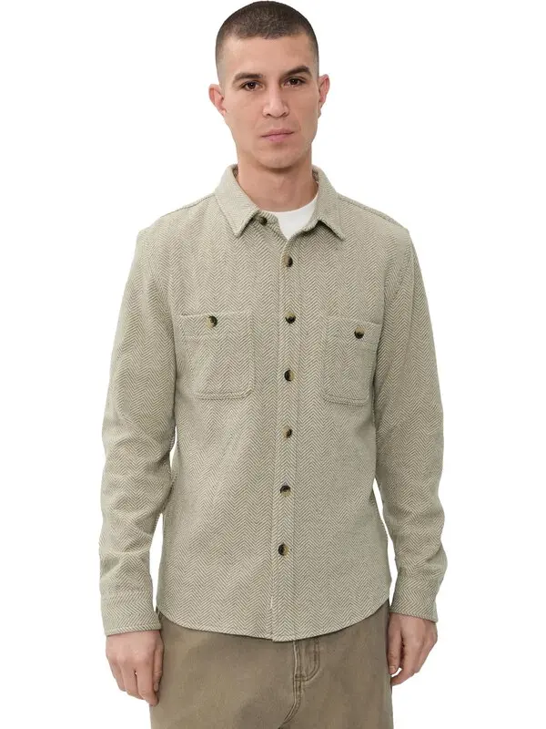 Marine Layer Pacifica Stretch Twill Overshirt - Taupe Herringbone
