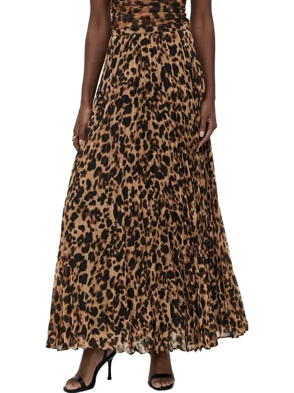 L'Agence Torin Pleated Maxi Skirt - Brown Amur Leopard