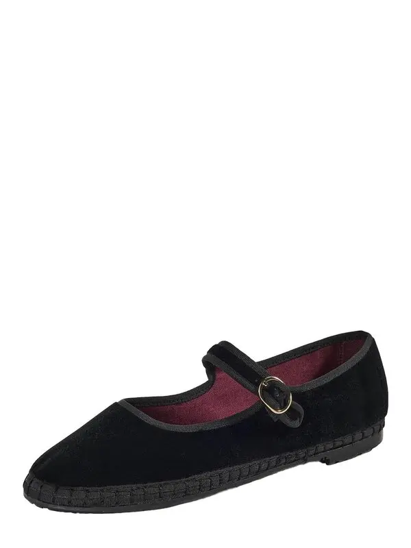 FLABELUS Velvet Mary Jane Flats - Black