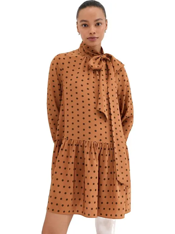 Françoise Johanna Silk Mini Dress - Polka Dot Orange Brown