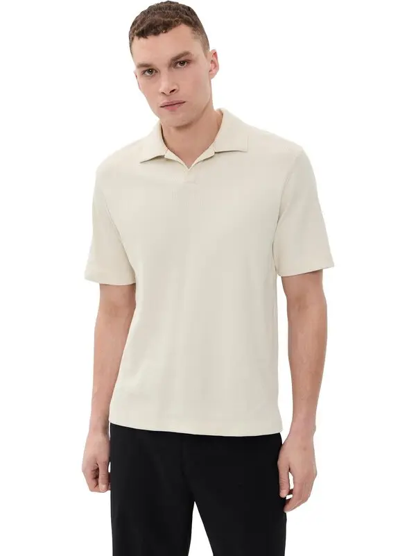 Theory Waffle Polo Shortsleeve In Soft Waffle - Oat Milk