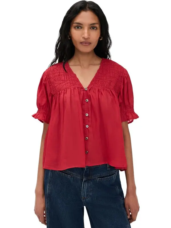 Sea Imogen Solid Short Sleeve Top - Red
