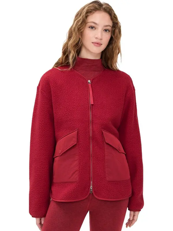 Varley Marina Collarless Fleece Jacket - Red Dahlia