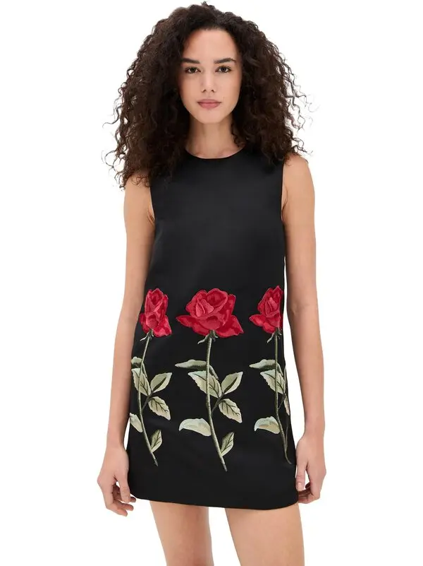 LEO LIN Yvonne Embroidered Mini Dress - Ebony