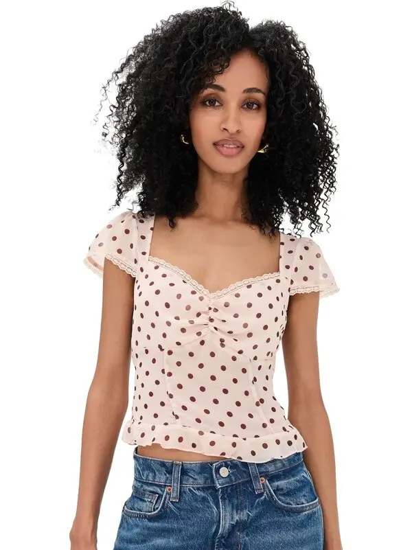 BAILEY ROSE Polka Dot Chiffon Blouse - Cream