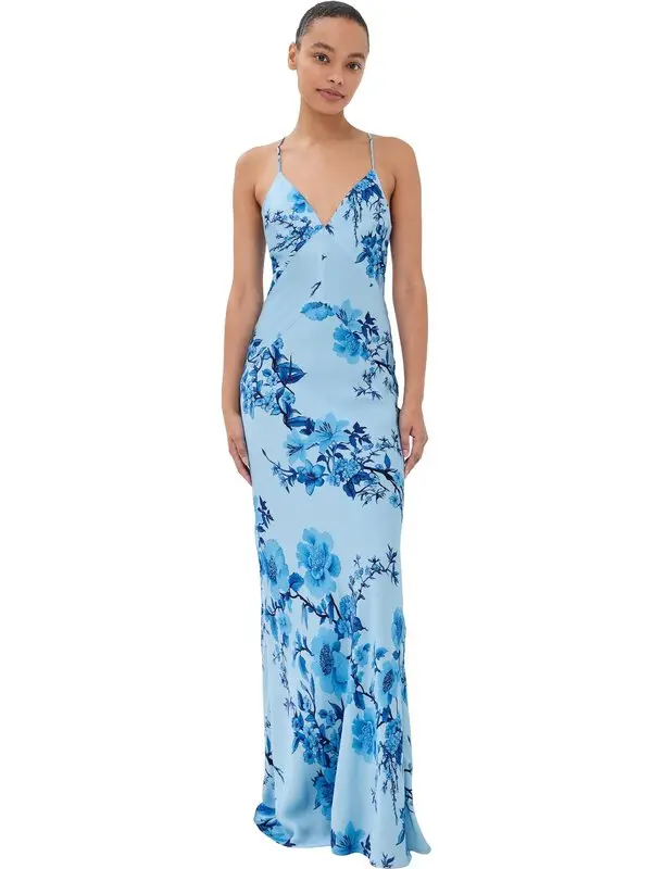 Borgo De Nor Crepe Satin Maxi Dress - Cherry Blossom Blue