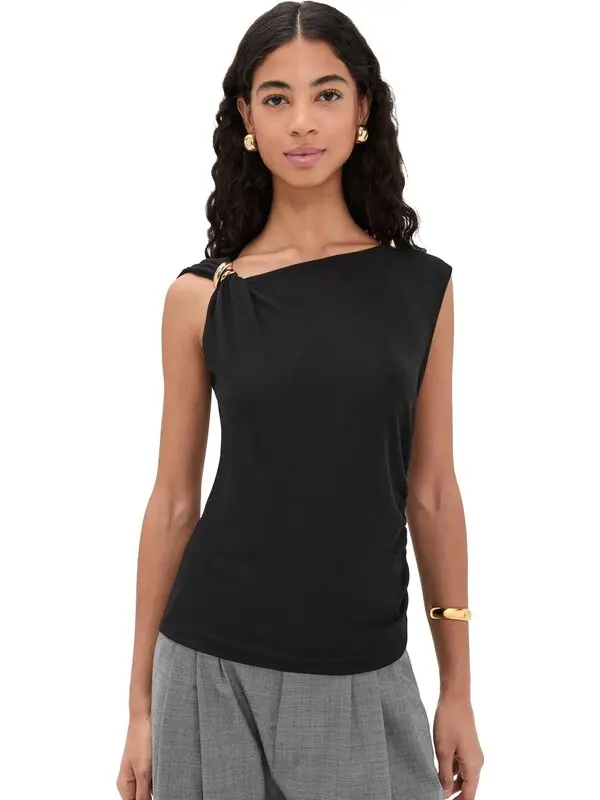 Vince Sleeveless Top With Shoulder Drape - Black