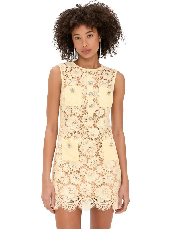 SELF-PORTRAIT Fine Lace Mini Dress - Yellow