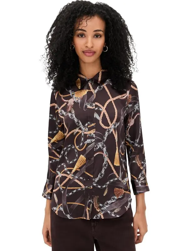 L'Agence Dani 3/4 Sleeve Silk Blouse - Multi Mix Western