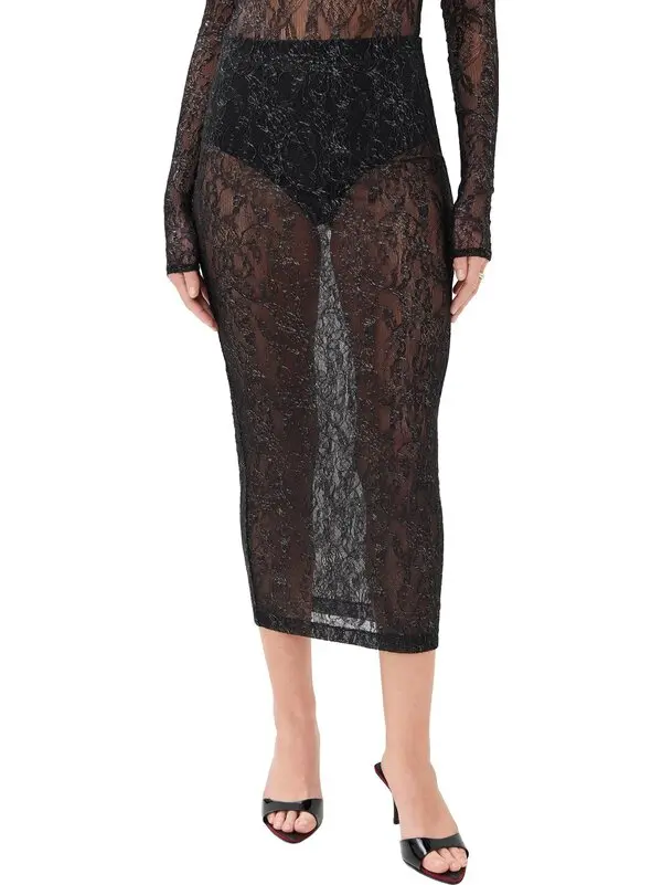Wardrobe.NYC Lace Tube Skirt - Black / Silver