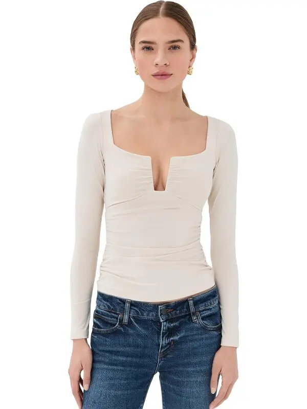 Susana Monaco Square Neck Long-sleeve Top - Blanched Almond